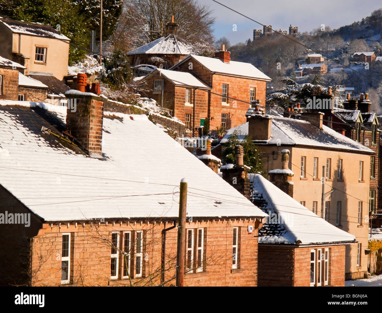 Snow scene at Matlock Bath in Derbyshire UK during the harsh winter ...