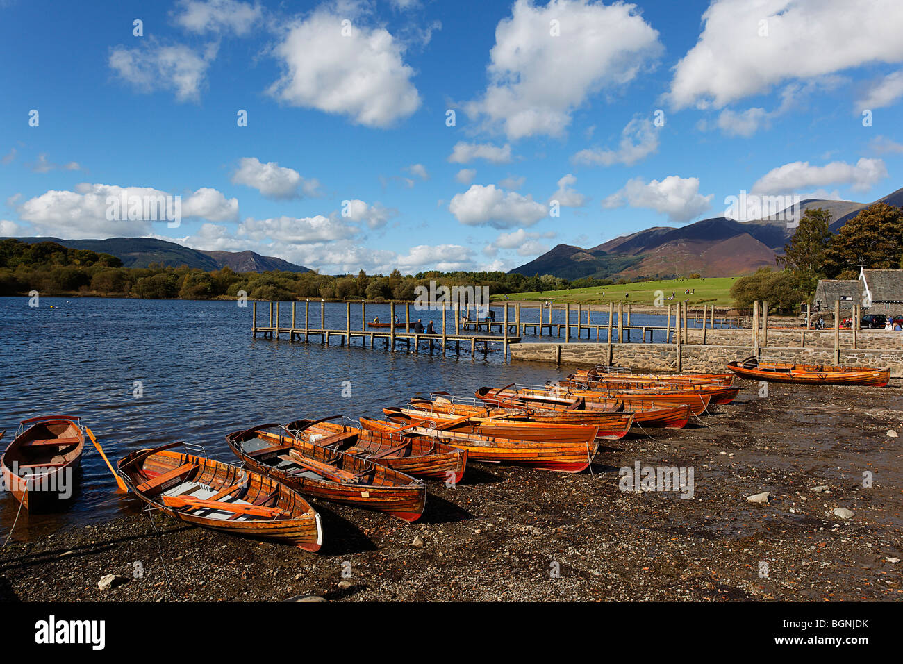 A line of rowing boats on Derwent Water, Keswick Stock Photo - Alamy