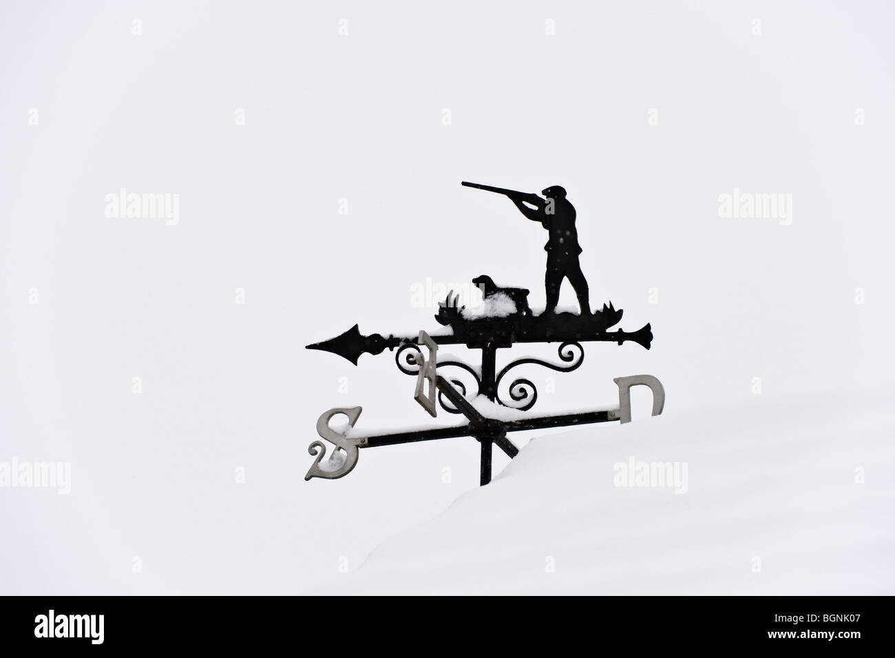 weather vane indicating wind direction from the South on a roof in ...