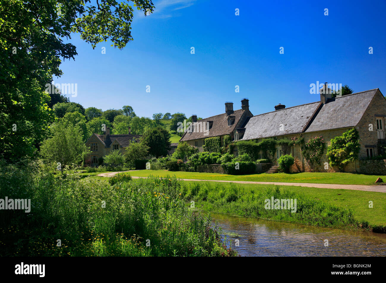 Stone Built Cottages Upper Slaughter village river Eye Gloucestershire ...