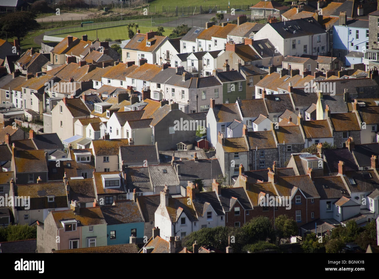a high level view of houses in a village or town Stock Photo - Alamy