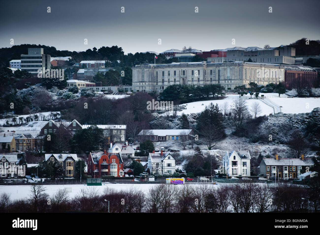National Library of Wales and University of Aberystwyth in the snow ...