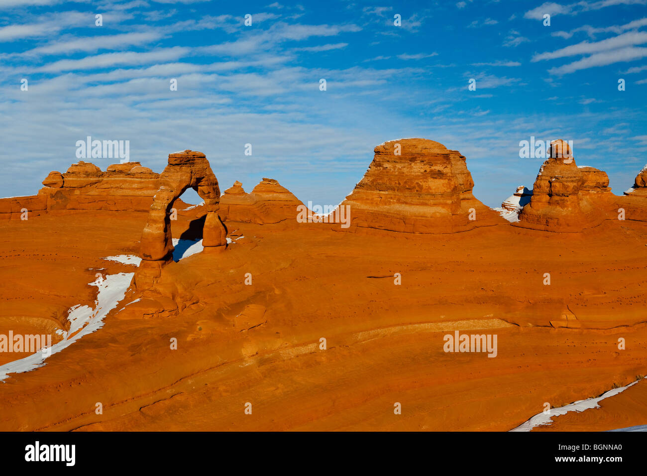 Sunset at Delicate Arch, Snow Scene, Arches National Park, USA Stock ...