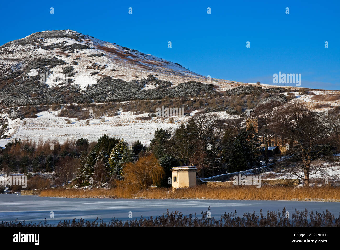 Thomson's Tower, Duddingston Loch, with Arthur's Seat in background ...