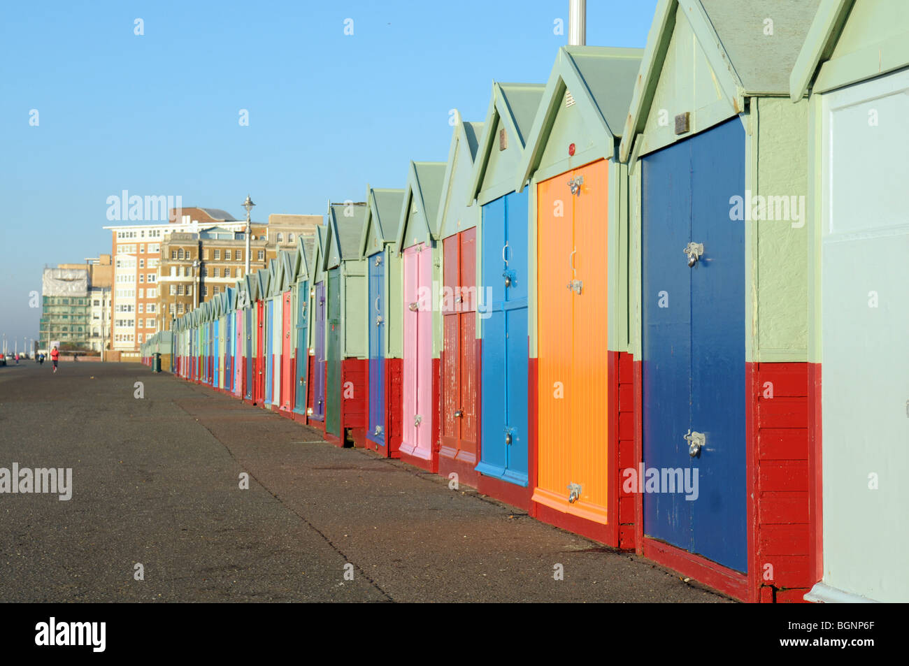 Colourful painted beach huts on the seafront at Brighton and Hove Stock ...