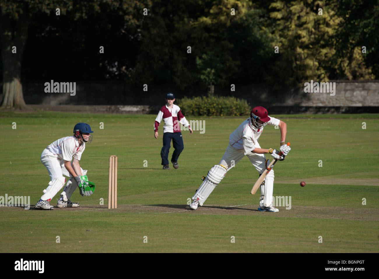 An Under-15s Scottish cricket match in Kelso, Scottish Borders, held in ...