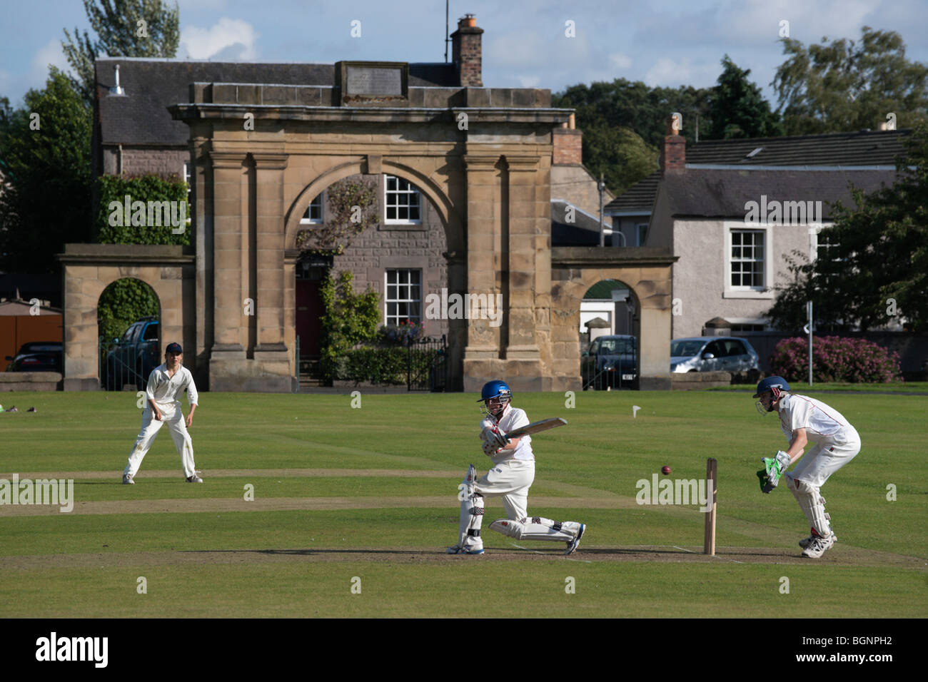 An Under-15s Scottish cricket match in Kelso, Scottish Borders, held in ...
