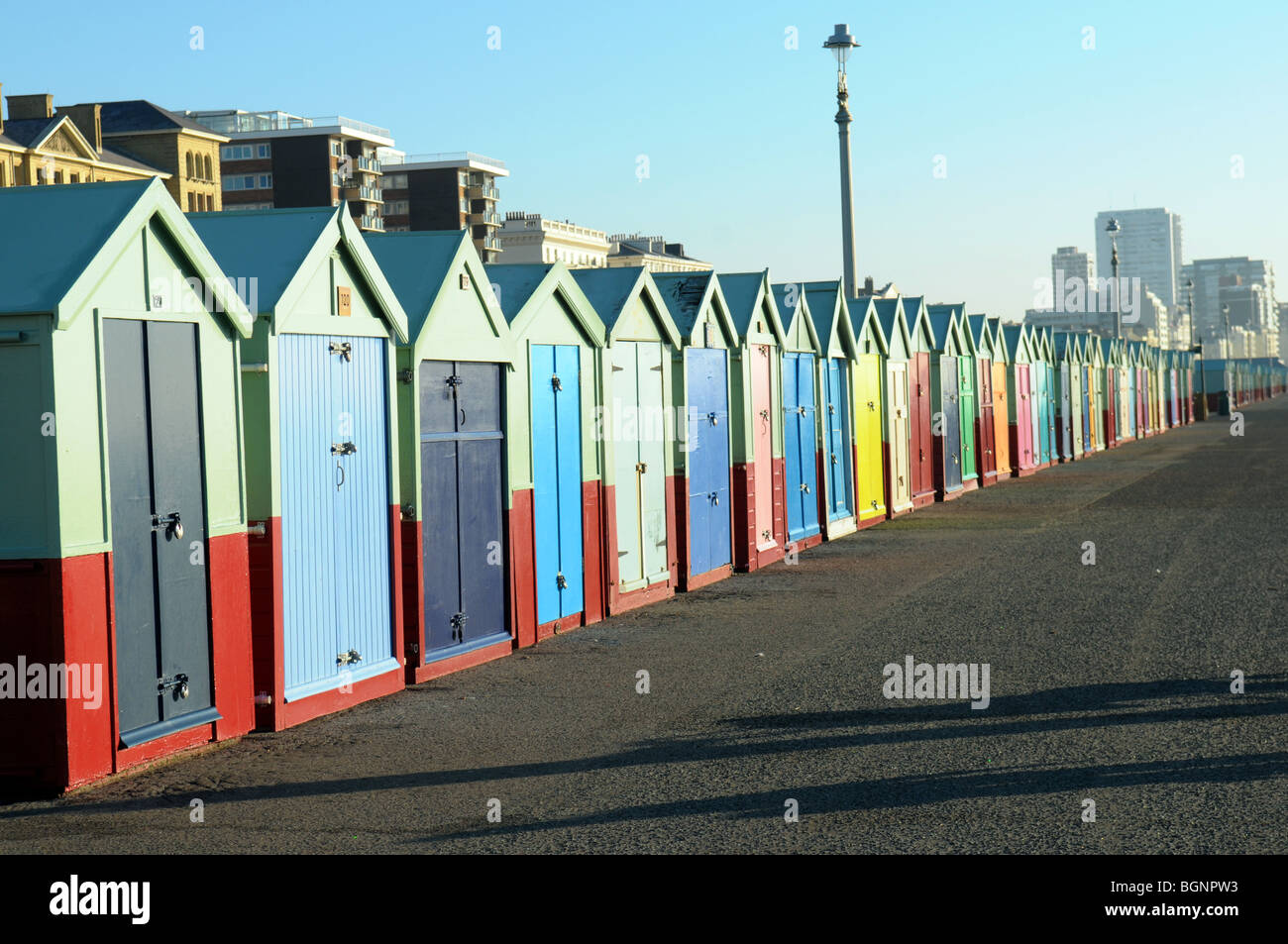 Colourful painted beach huts on the seafront at Brighton and Hove Stock ...