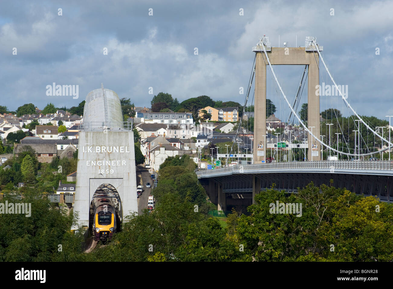 The rail and road bridges over the Tamar River between Devon and ...
