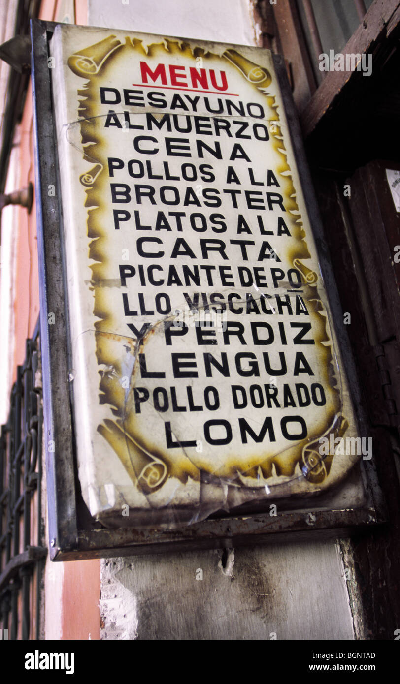 Menu outside restaurant. La Paz, Bolivia Stock Photo - Alamy