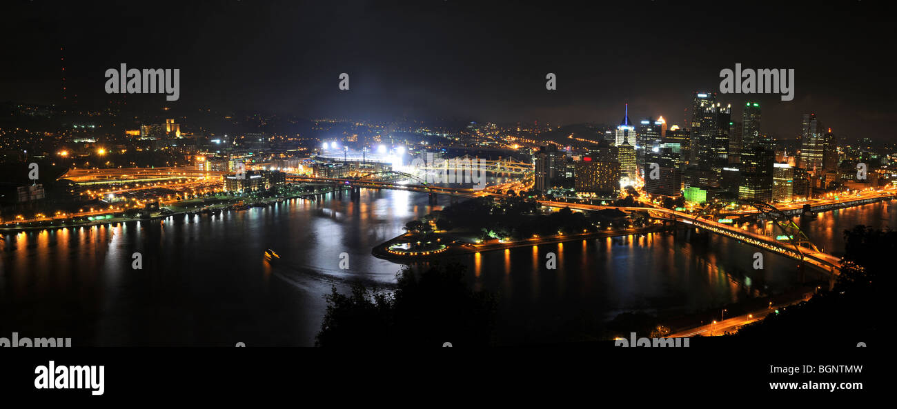 City of Pittsburgh at night with stadium lights on Stock Photo - Alamy