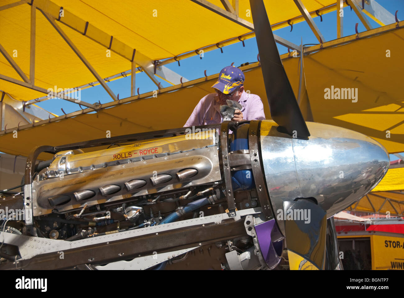 Nevada Reno Air Races P-51 Mustang race airplane mechanic in pits ...