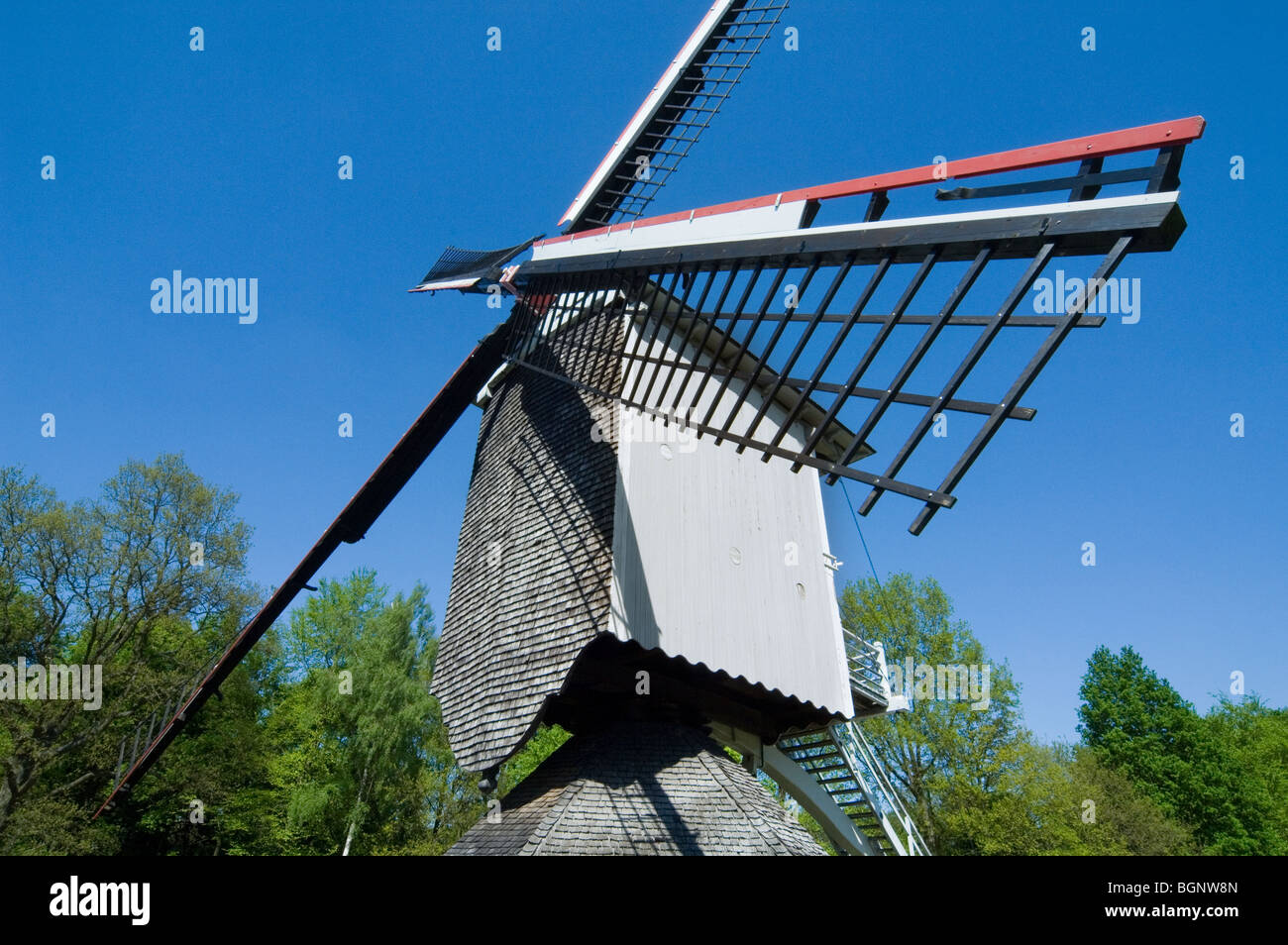 The wooden Standerd windmill at the open air museum Bokrijk, Belgium ...