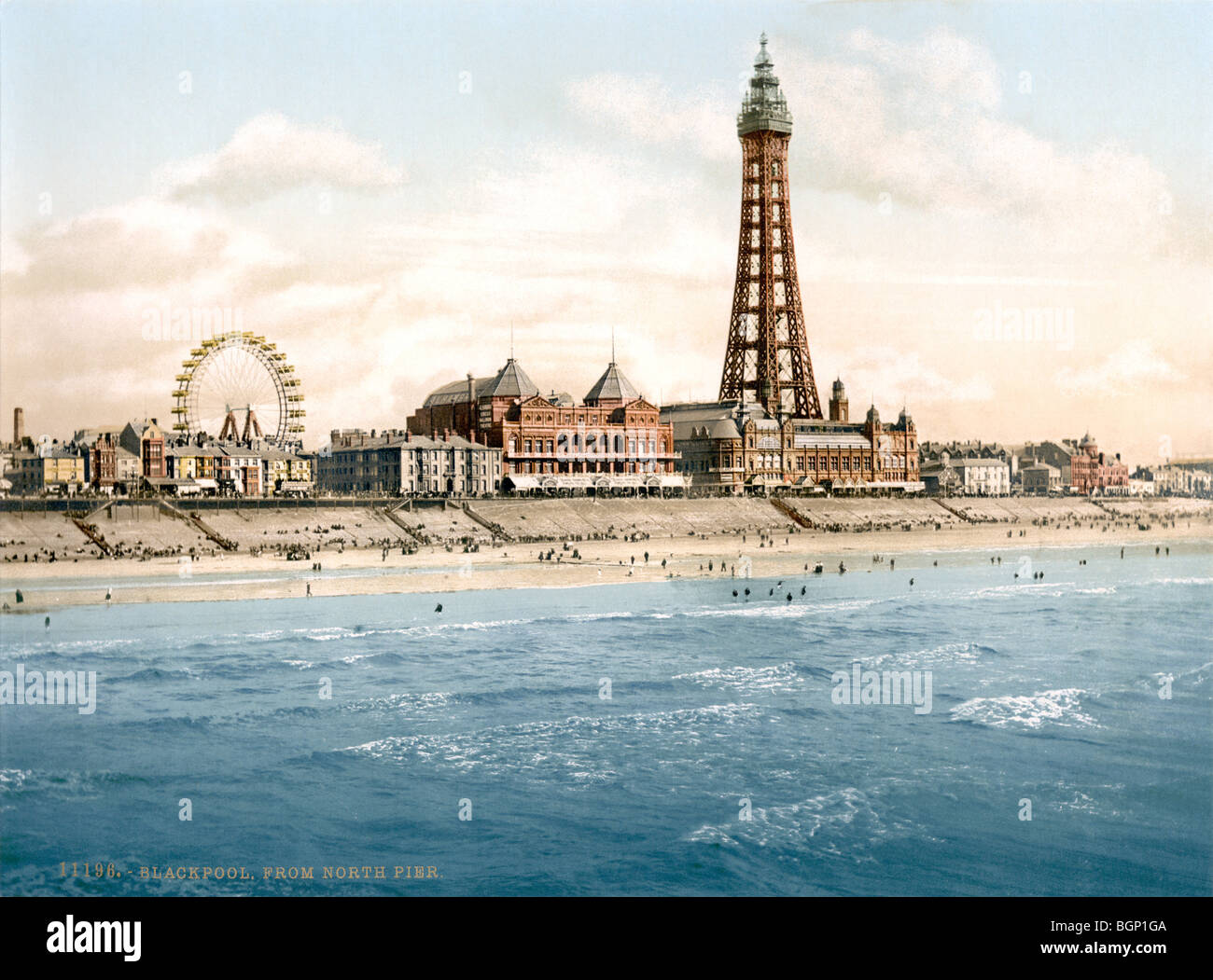 Historic photochrome colour print circa 1894 - 1900 of Blackpool Tower ...