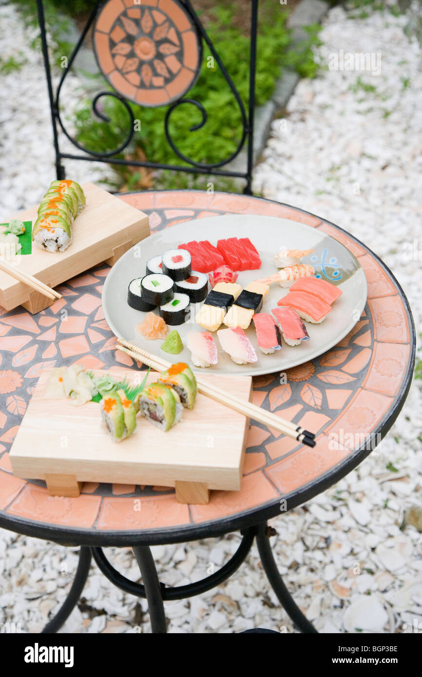 High angle view of Japanese dishes on a table Stock Photo - Alamy