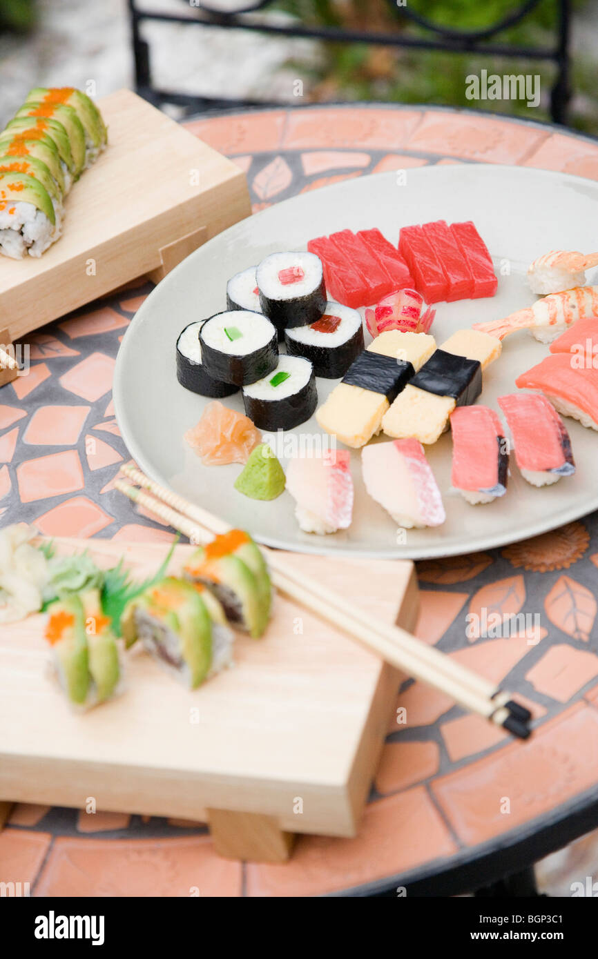 High angle view of Japanese dishes on a table Stock Photo - Alamy