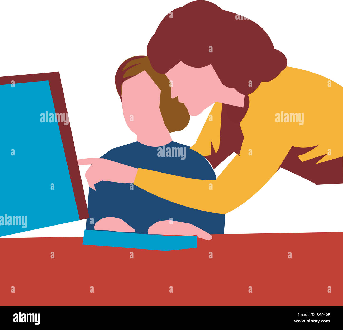 mother teaching kid about computer studies Stock Photo - Alamy