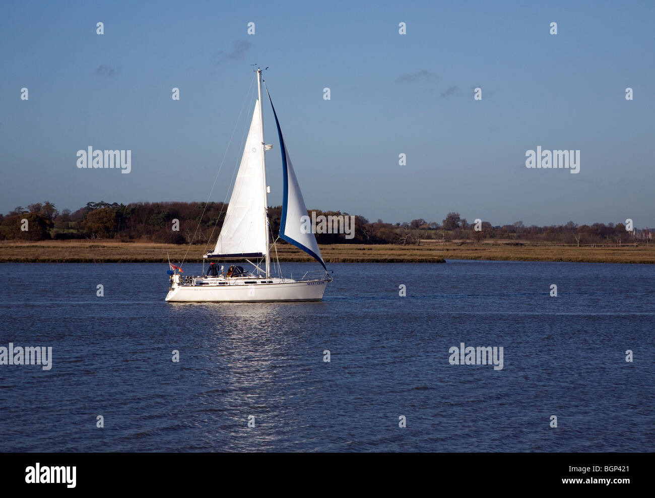 White sailing boat River Deben Suffolk England Stock Photo - Alamy