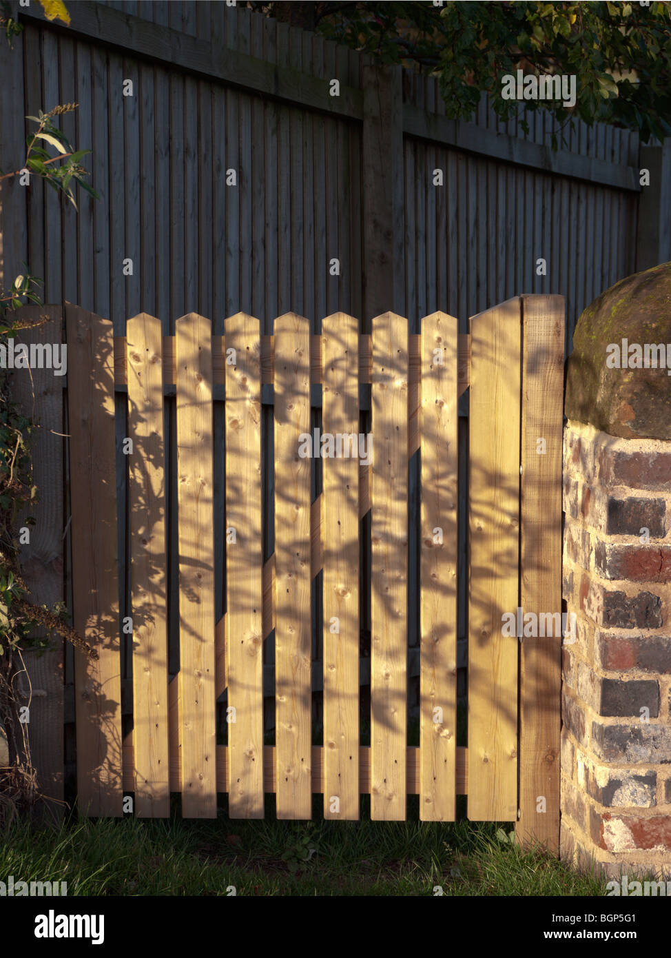a sunlit gate - the entrance to a house Stock Photo - Alamy