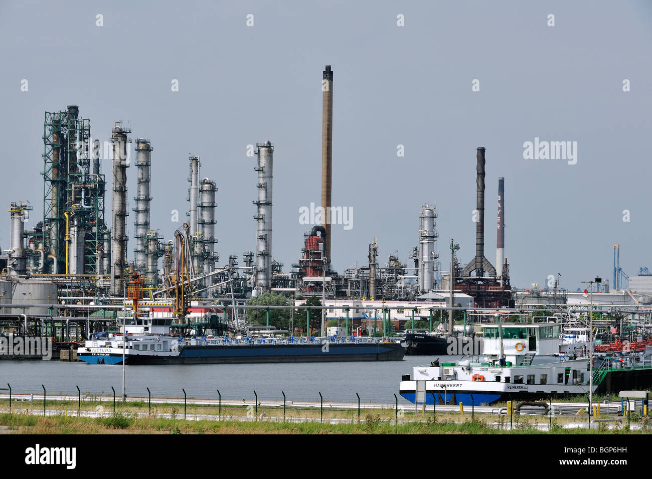 Ships in dock at oil refinery from the petrochemical industry of the ...