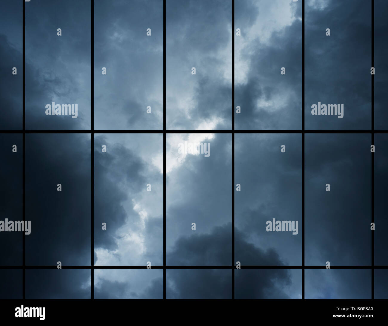 steel bars on large glass window and clouds Stock Photo - Alamy
