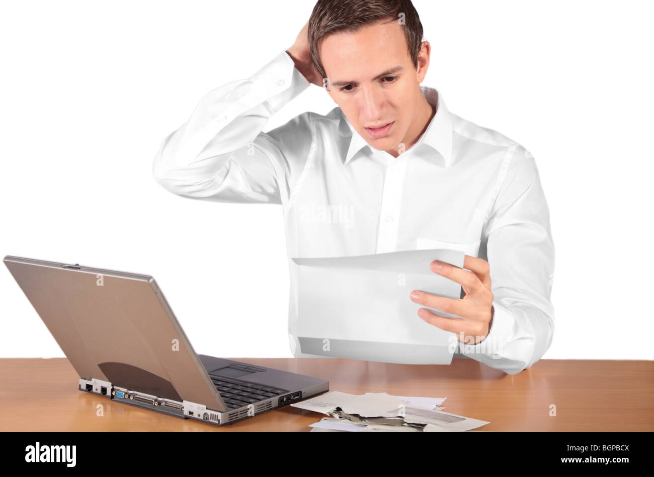 A young employee gets a pay cut. All isolated on white background Stock ...