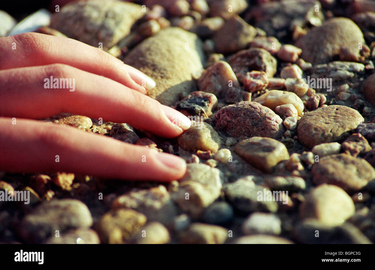 A woman's fingers against pebbles Stock Photo - Alamy