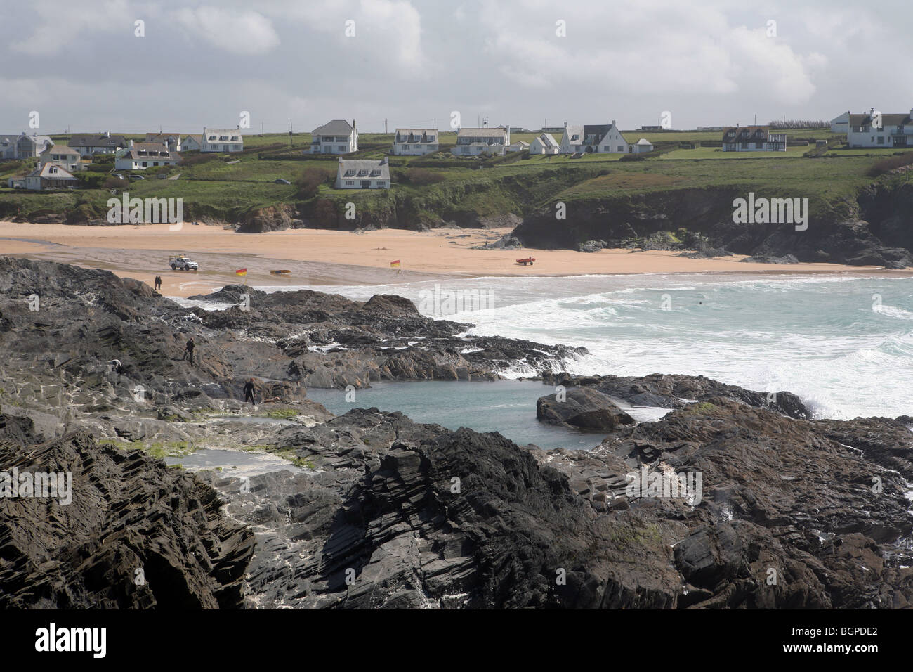 Natural rock swimming pool at Treyarnon bay Cornwall England Stock ...