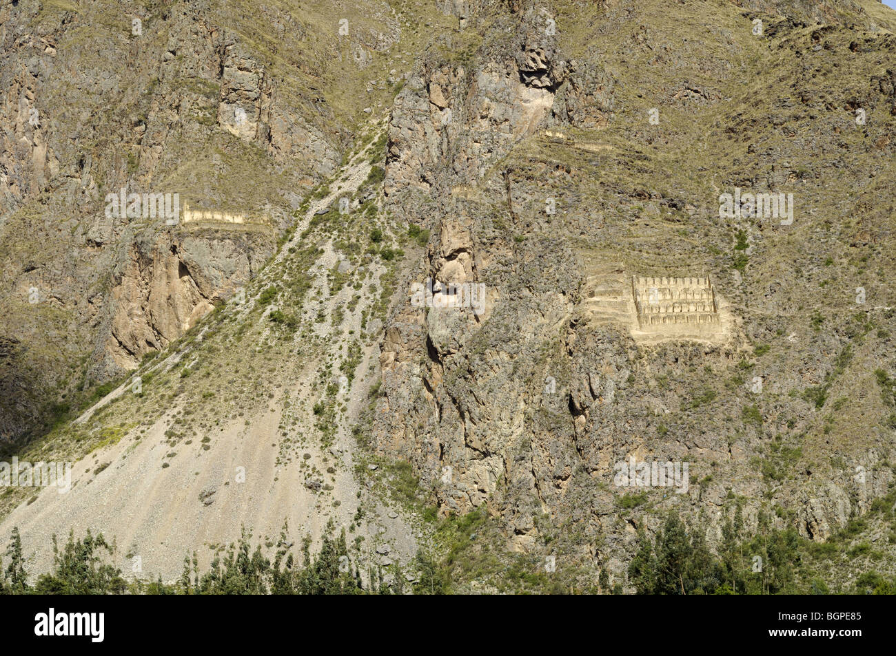 Face of Huiracocha (Wiraqocha) in mountain opposite Inca ruins ...