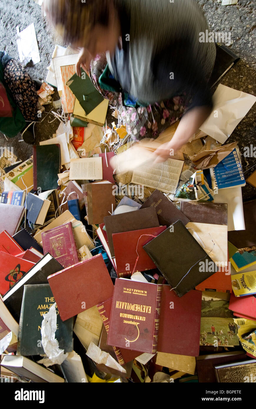 Manual sorting of different types of waste paper before the recycling ...