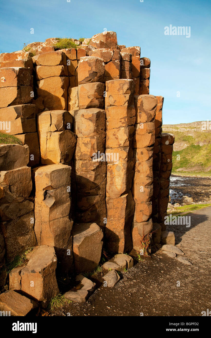 Red basaltic prisms Giant's Causeway Antrim Northern Ireland a natural ...
