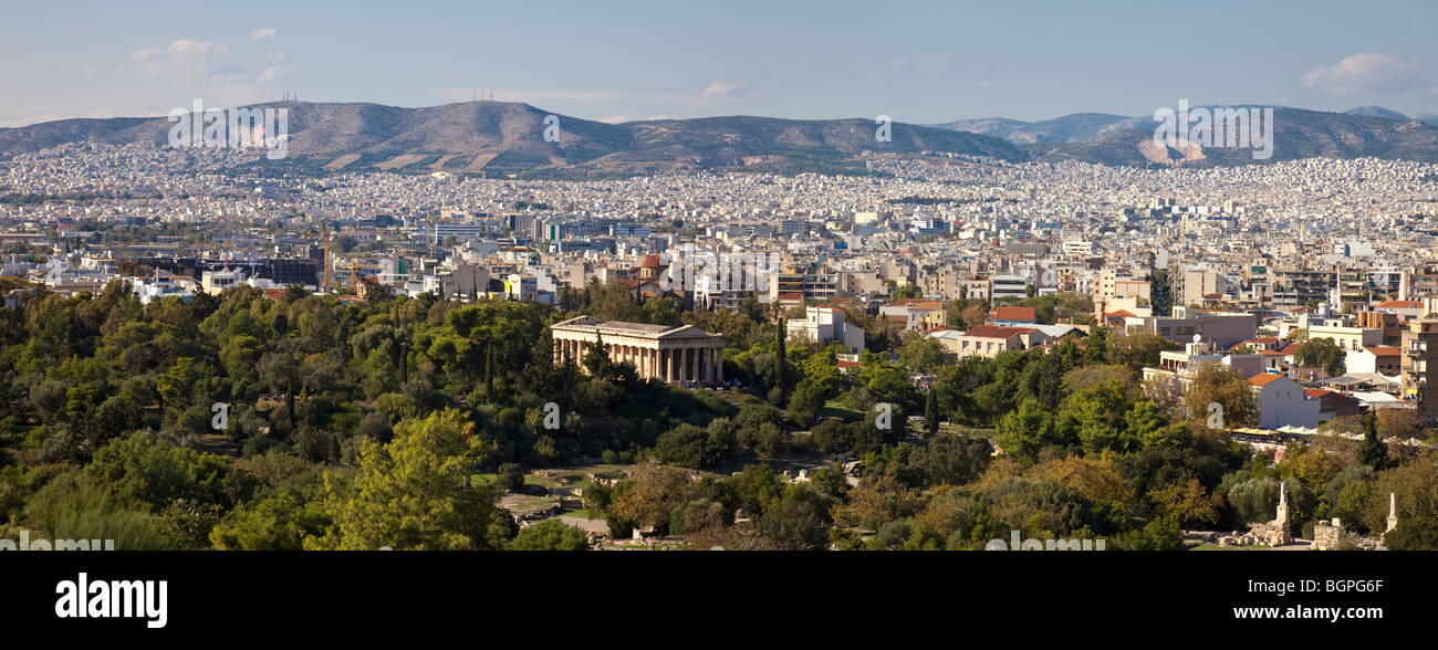Panoramic view of Thissio Temple from Mars Hill in Athens,Greece Stock ...
