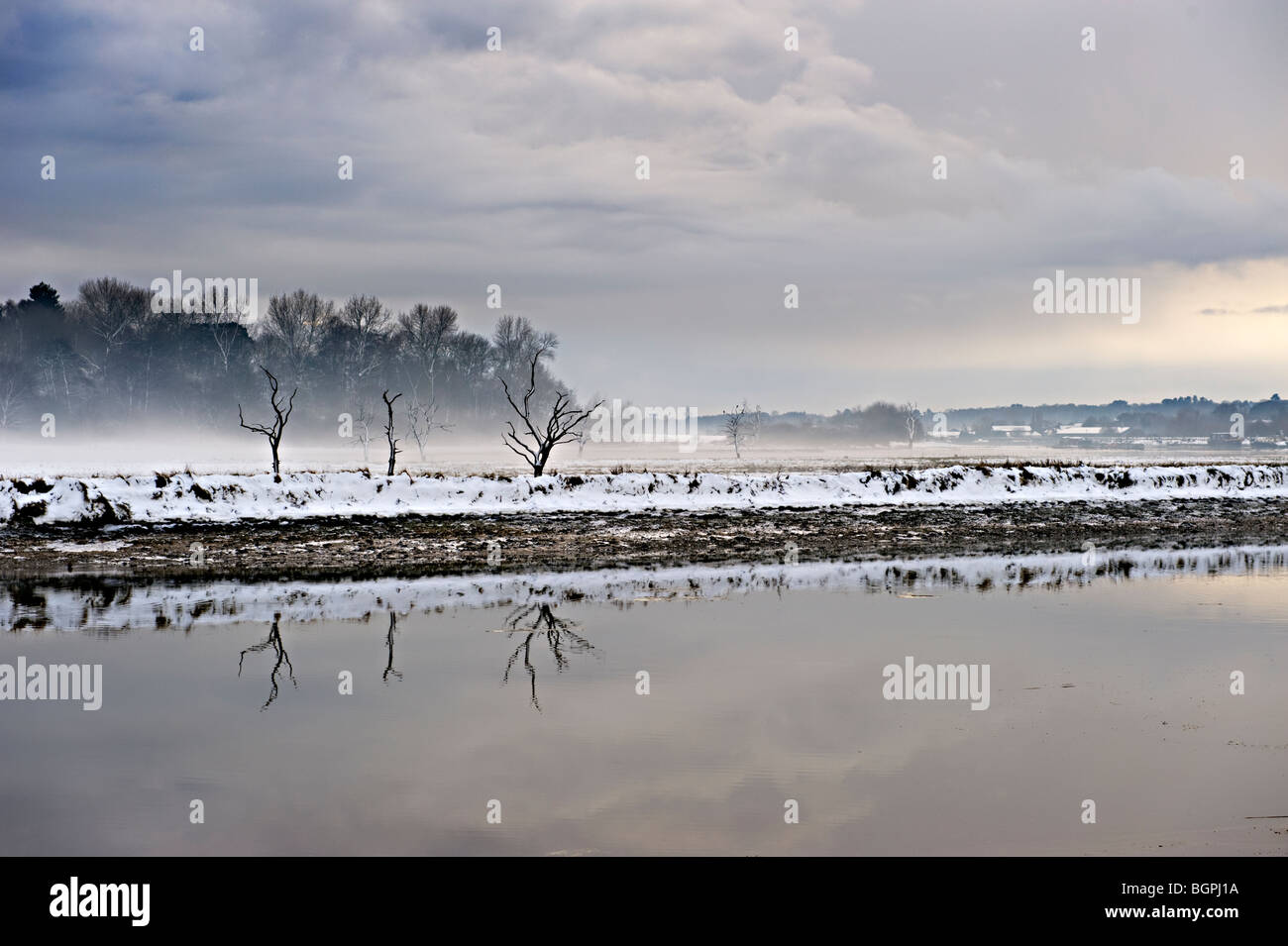 Winter snow Suffolk landscape River Deben Woodbridge Melton Suffolk UK ...