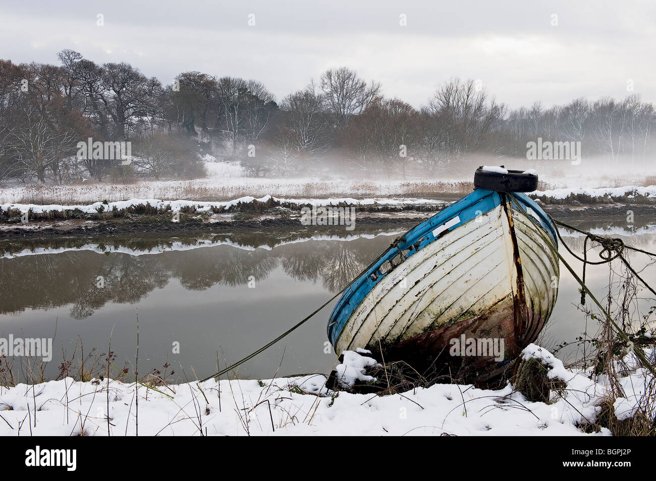 Winter snow Suffolk landscape River Deben Woodbridge Melton Suffolk UK ...