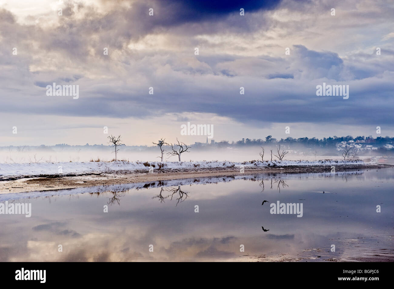 Winter snow Suffolk landscape River Deben Woodbridge Melton Suffolk UK ...