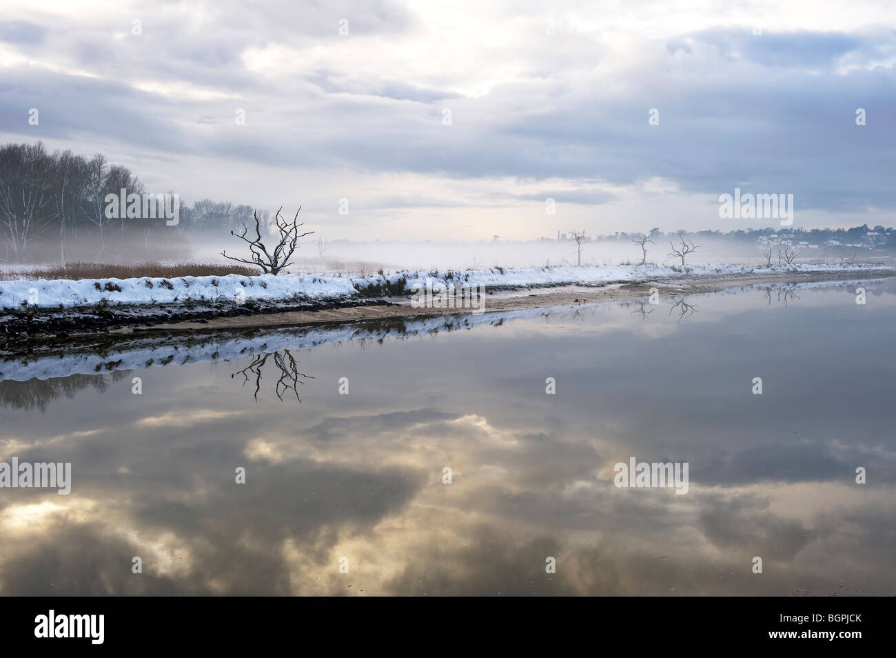 horizontal formatWinter snow Suffolk landscape River Deben Woodbridge ...