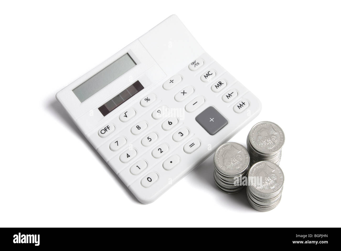 Calculator and Coins Stock Photo - Alamy