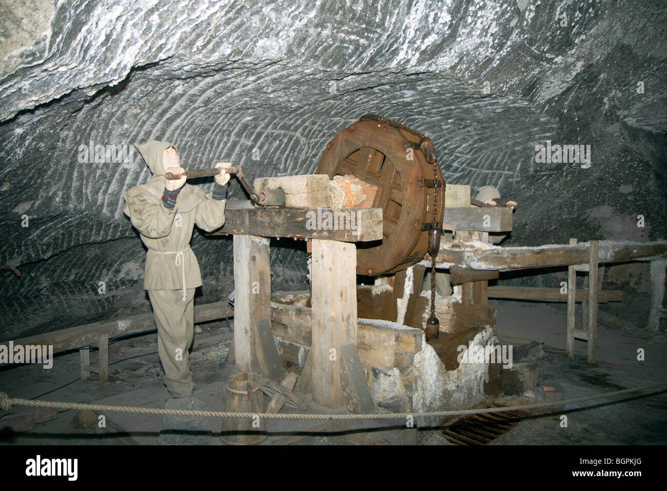 Deep underground in the Wieliczka Salt Mine. An illustration of men ...