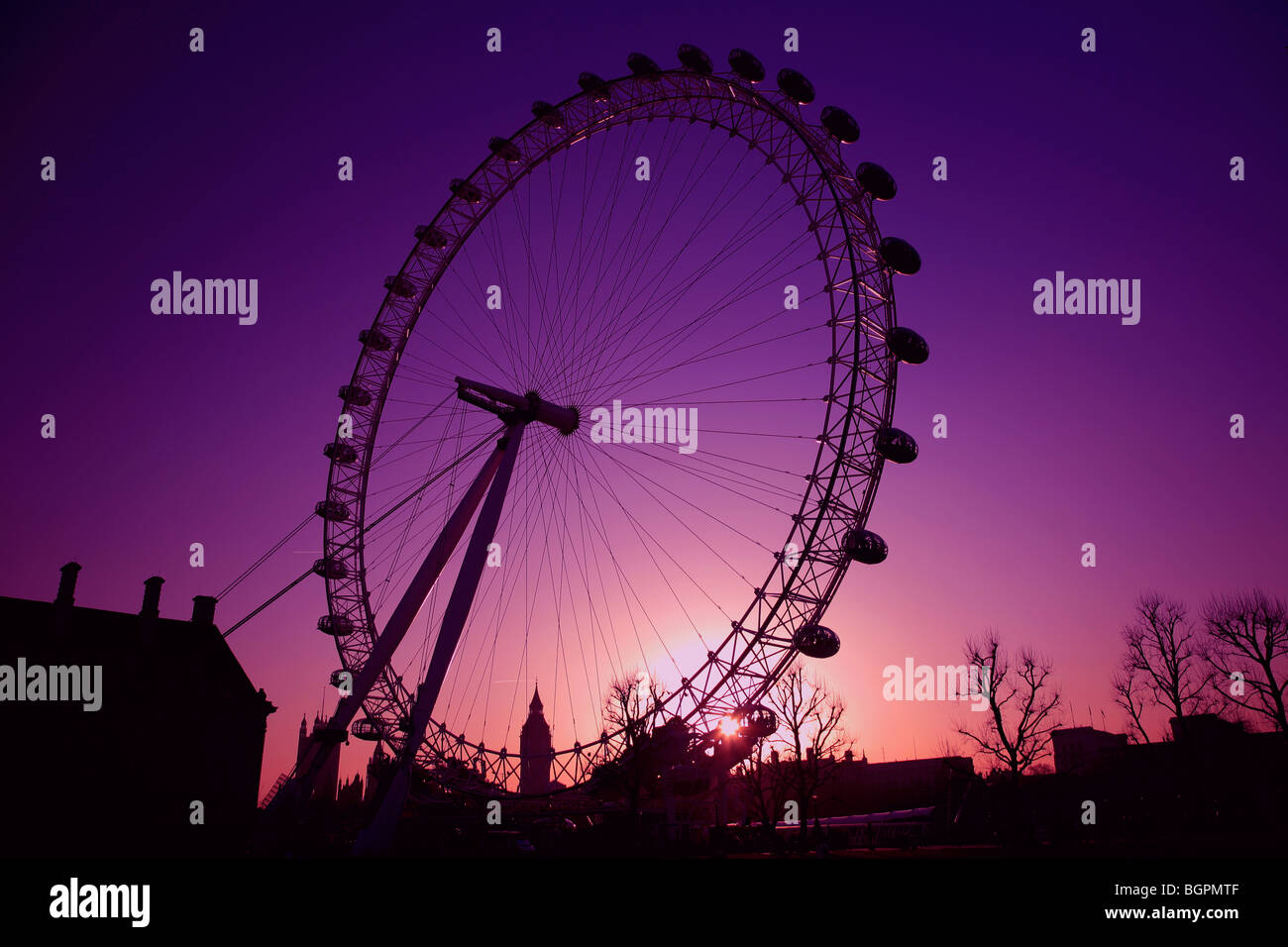London Eye Millennium Wheel at night South Bank River Thames ...
