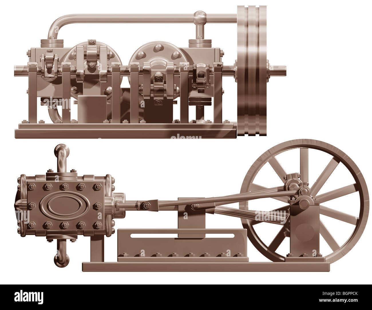 Original illustration of a steam engine front and side Stock Photo - Alamy
