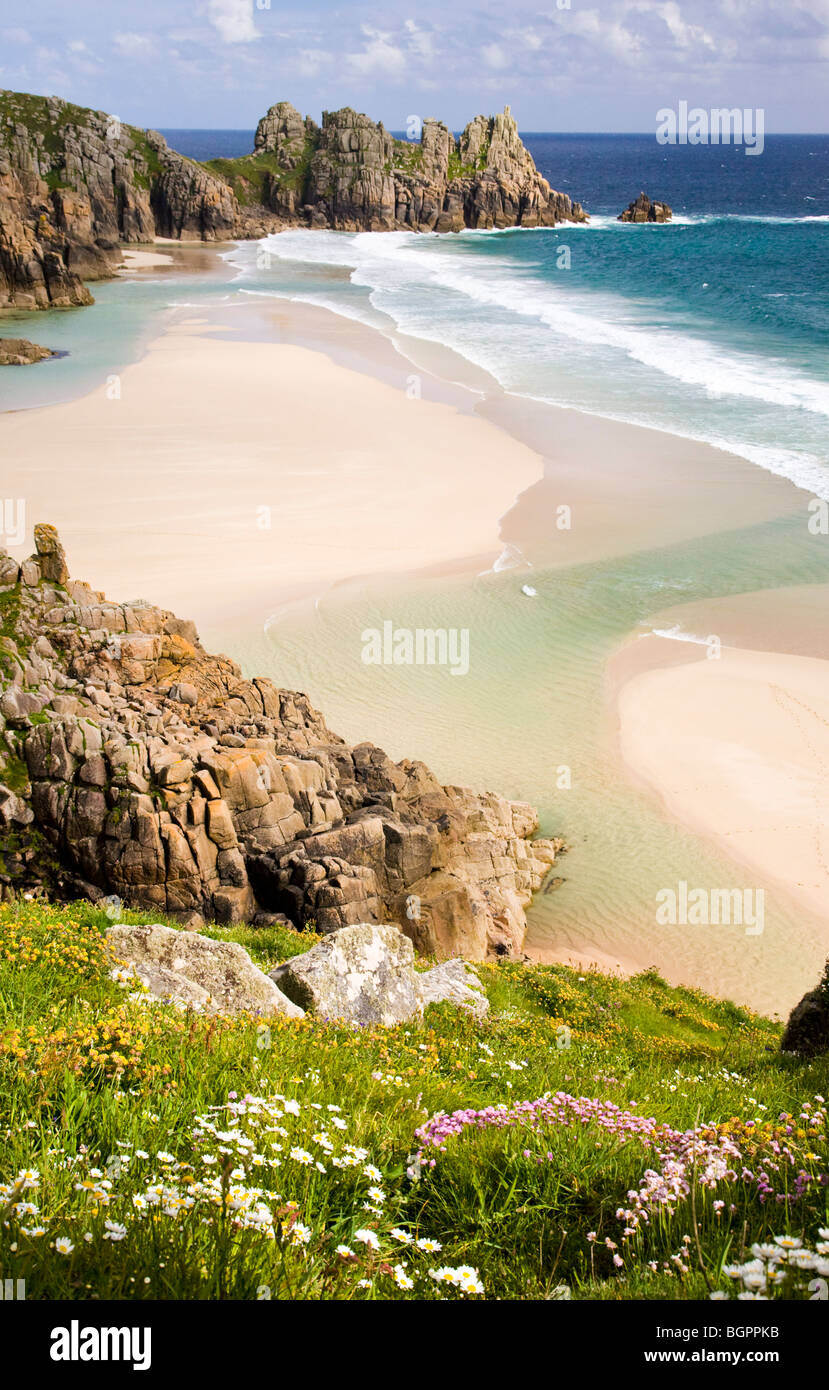 View of Pedn Vounder Beach from Treen Cliffs, Cornwall England UK Stock ...