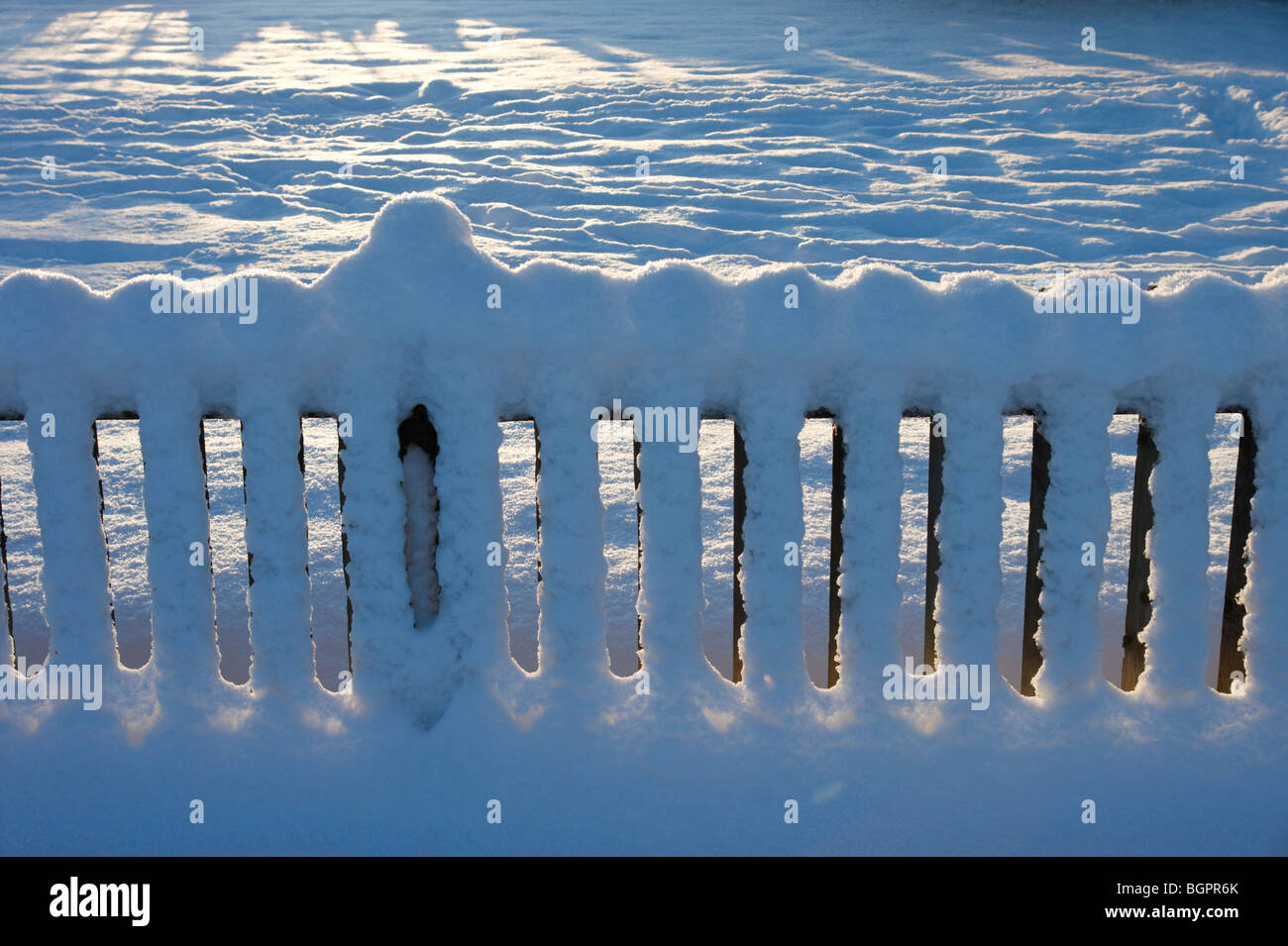 Winter January 2010 Scotland - fence covered in snow Stock Photo - Alamy