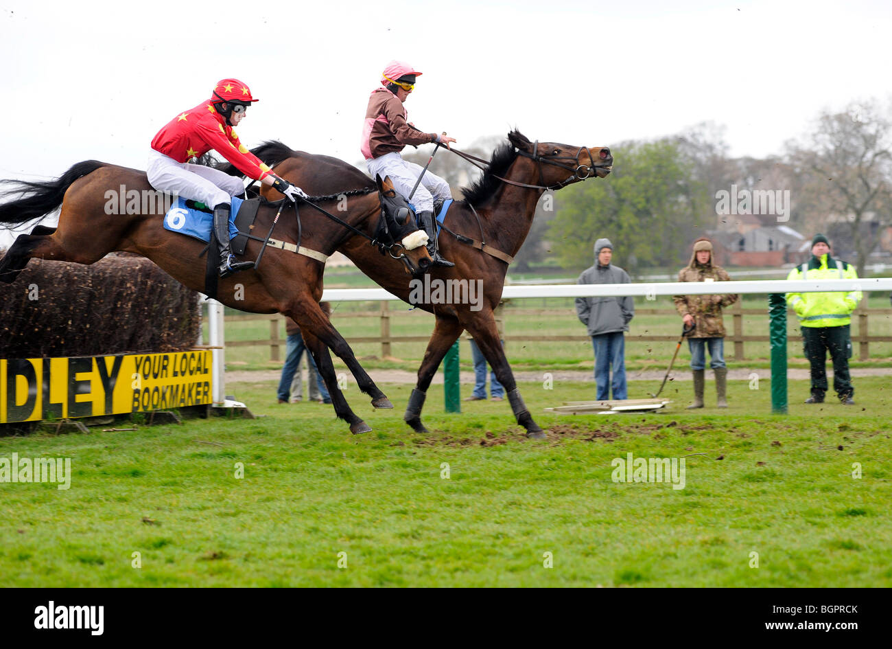 Horse and Jockey jumping last fence Sedgefield national hunt meeting ...