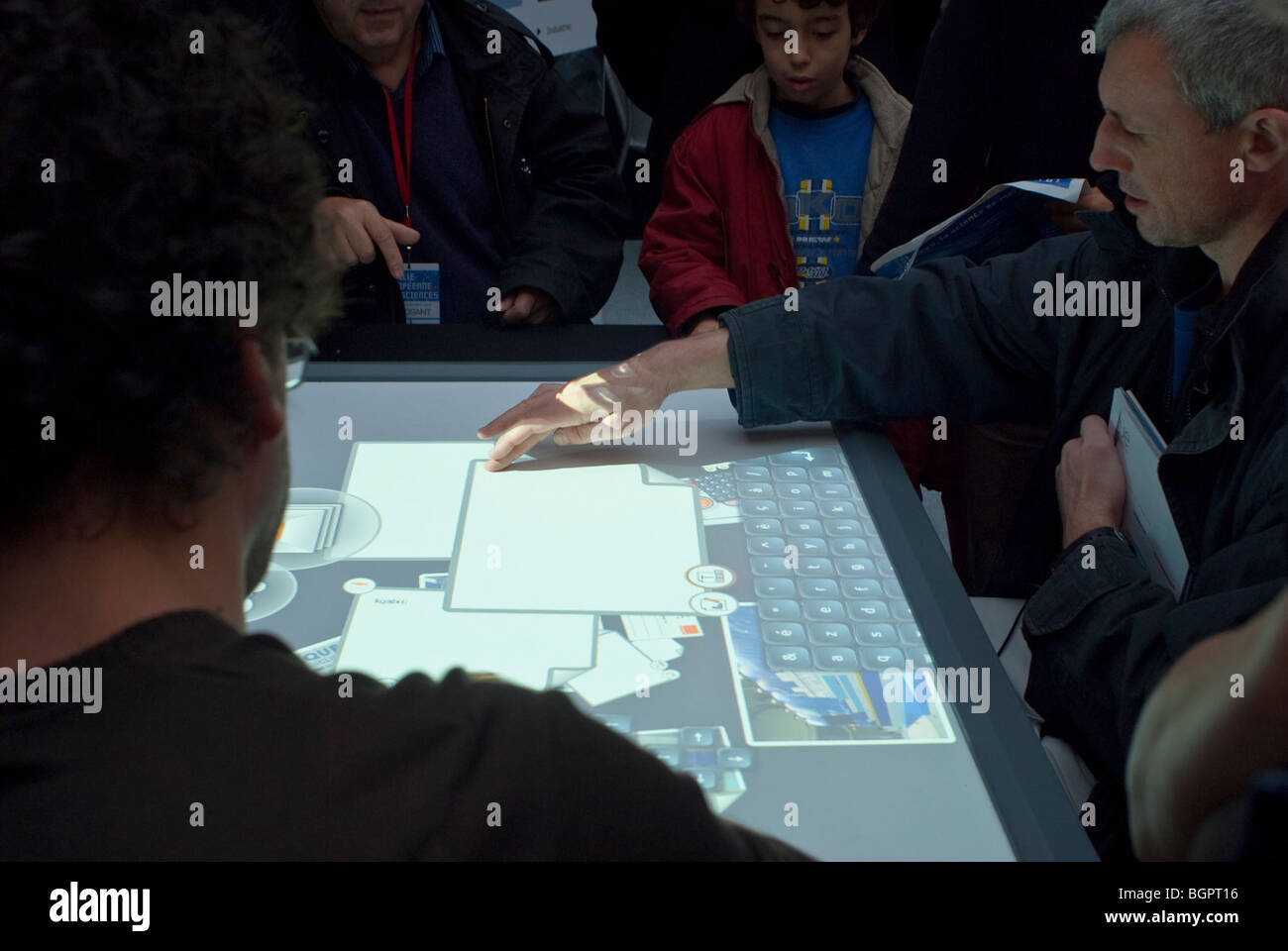Paris, France, Group of People using new exciting technology. Touch ...