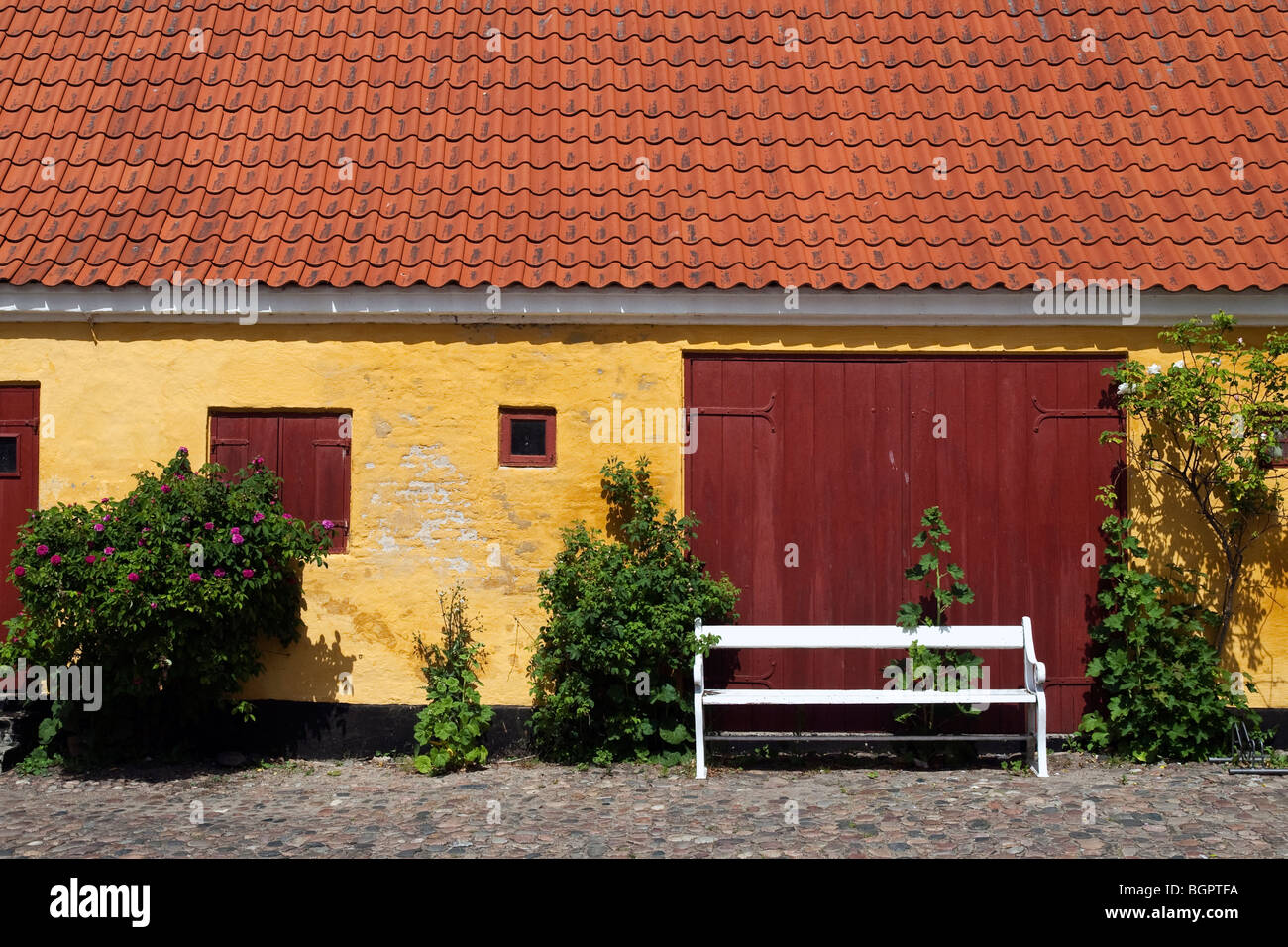 Old yellow barn building. Grenå, Denmark Stock Photo - Alamy