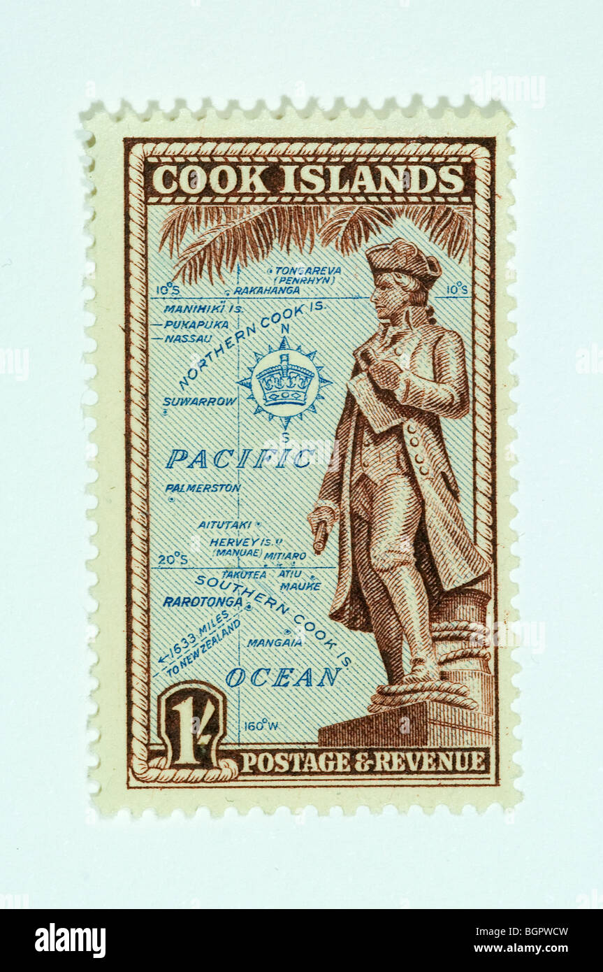 James Cook in a Cook Islands stamp Stock Photo - Alamy