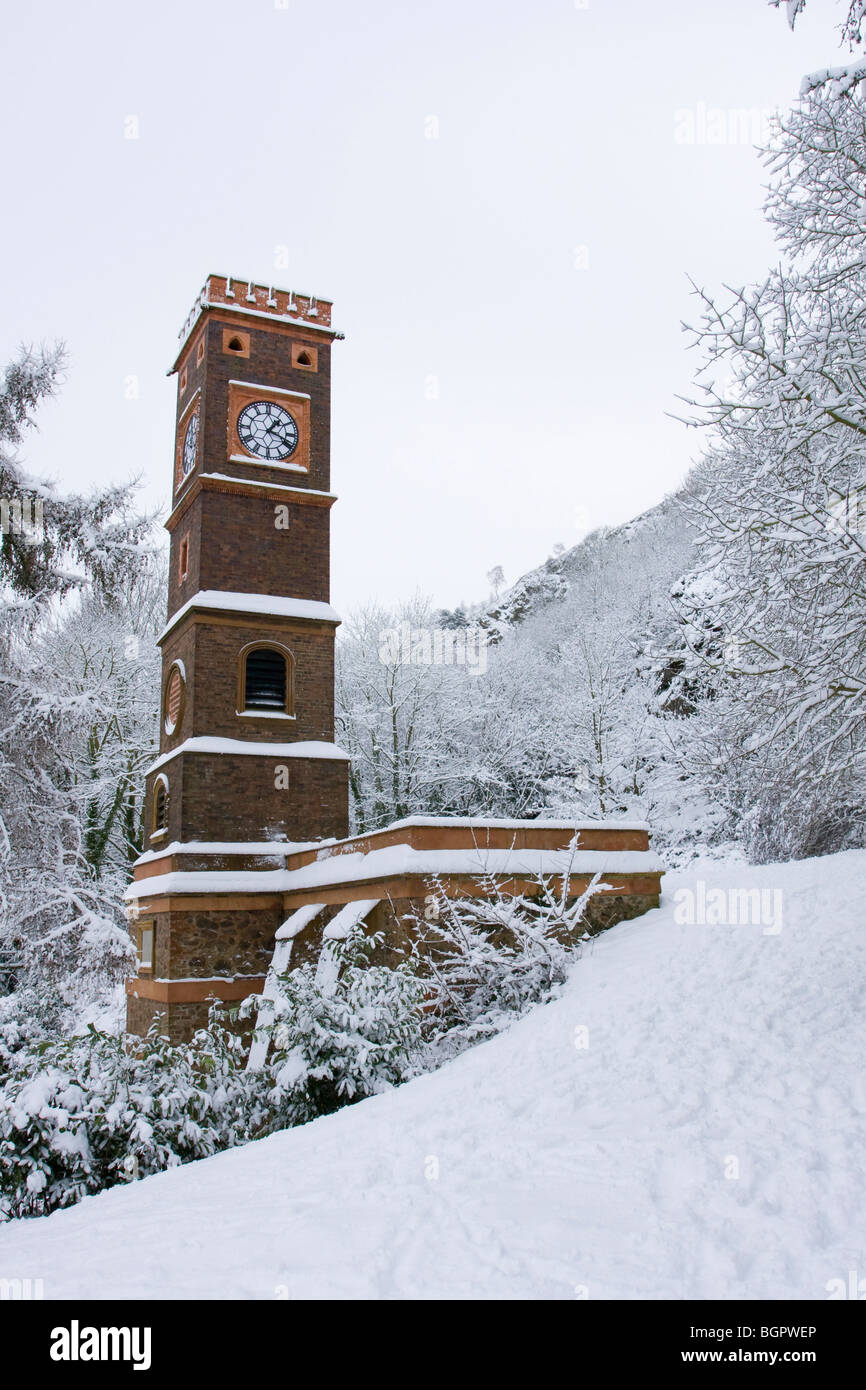 White snow covered landscape showing Clock Tower, by Gullet Quarry ...