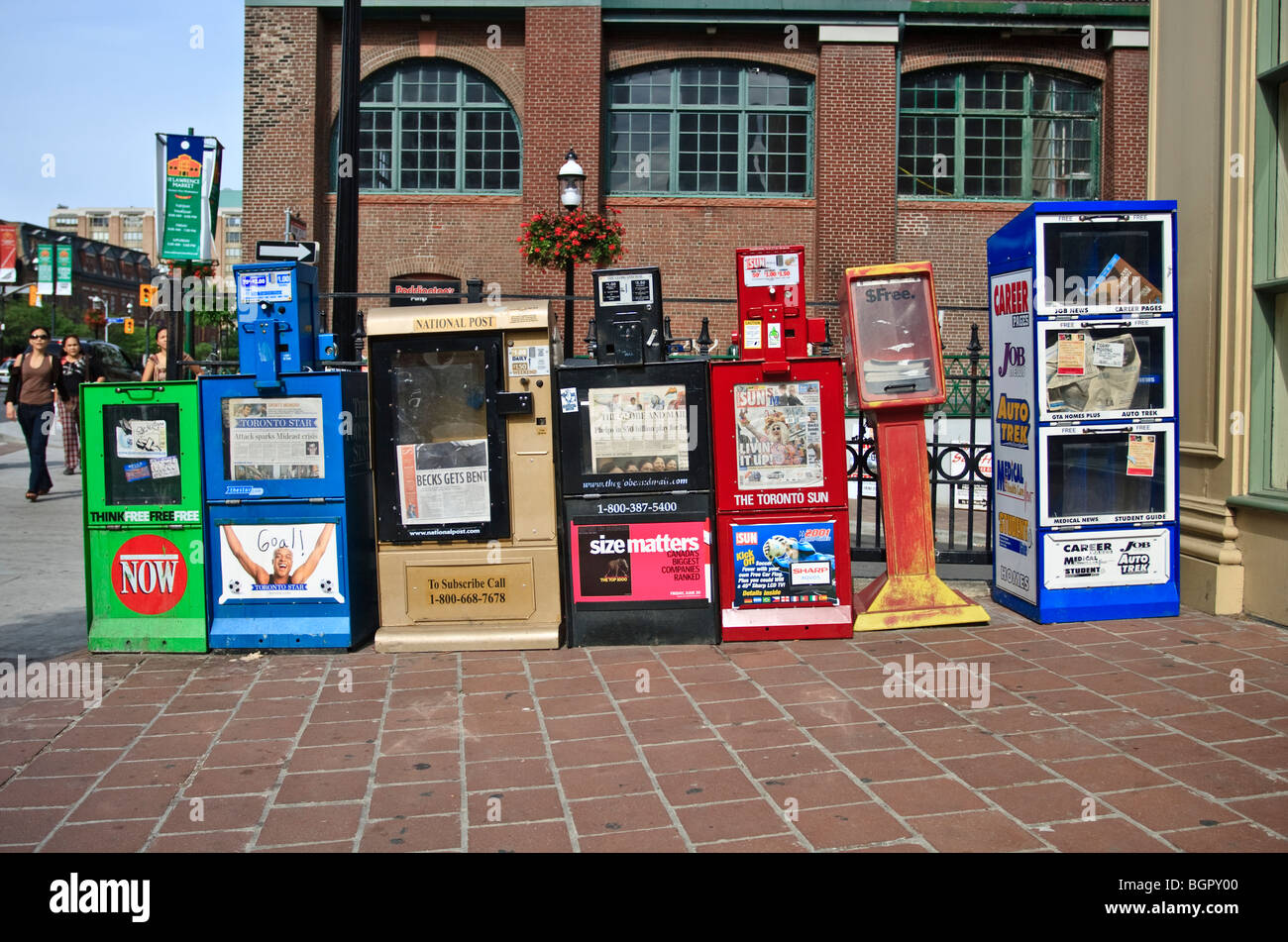 Newspaper boxes lined up in front of St. Lawrence Market, Toronto ...