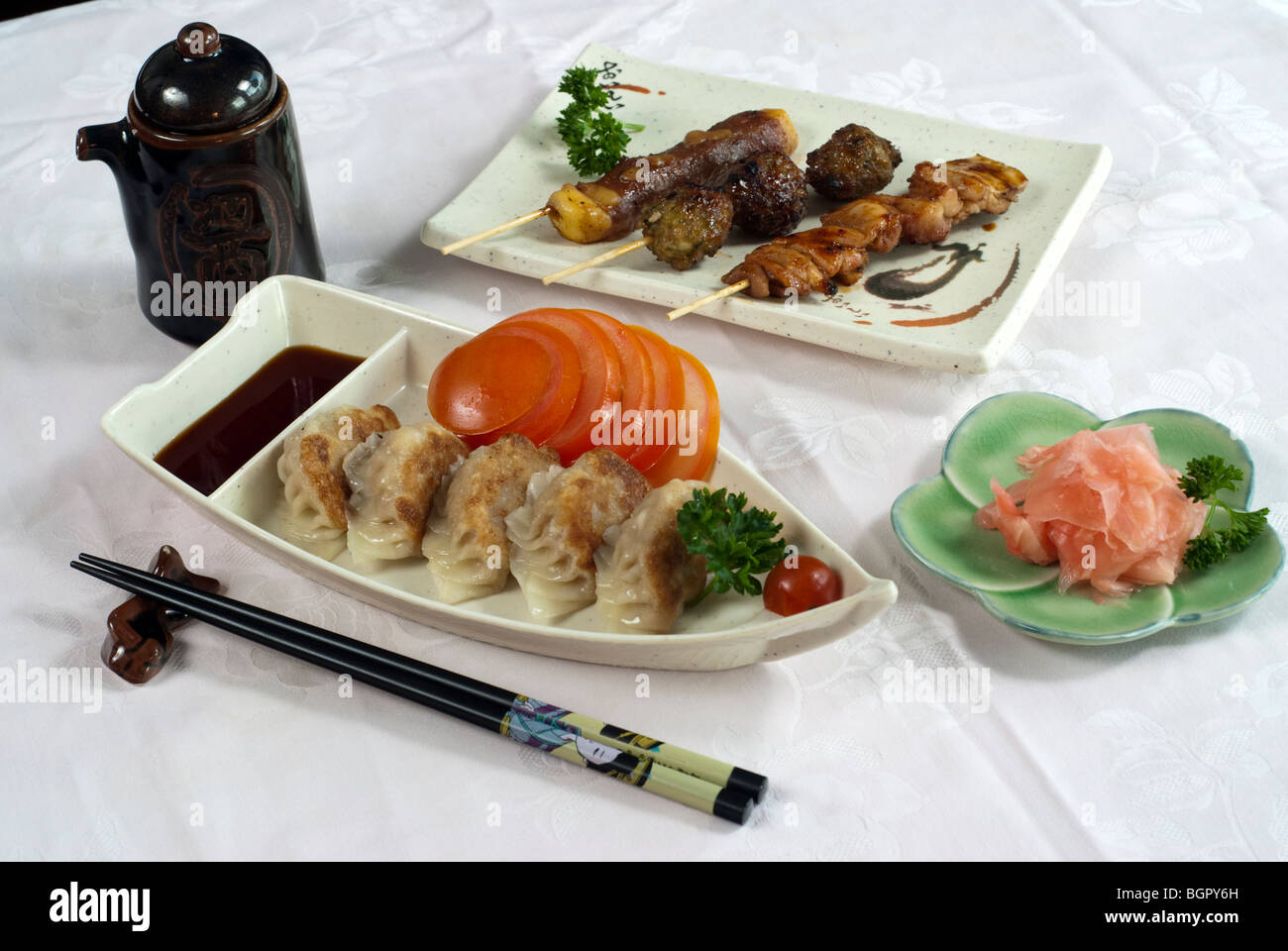 Japanese Food, Plate of Cooked Grilled Skillets and Ravioli Stock Photo ...