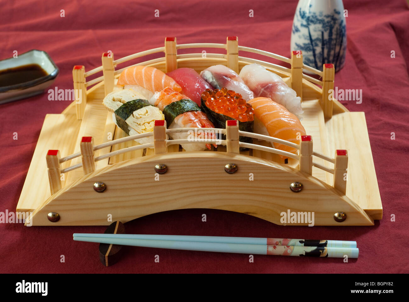 Japanese Food, Assorted Sushi on a Wooden Bridge, Table, france fish ...
